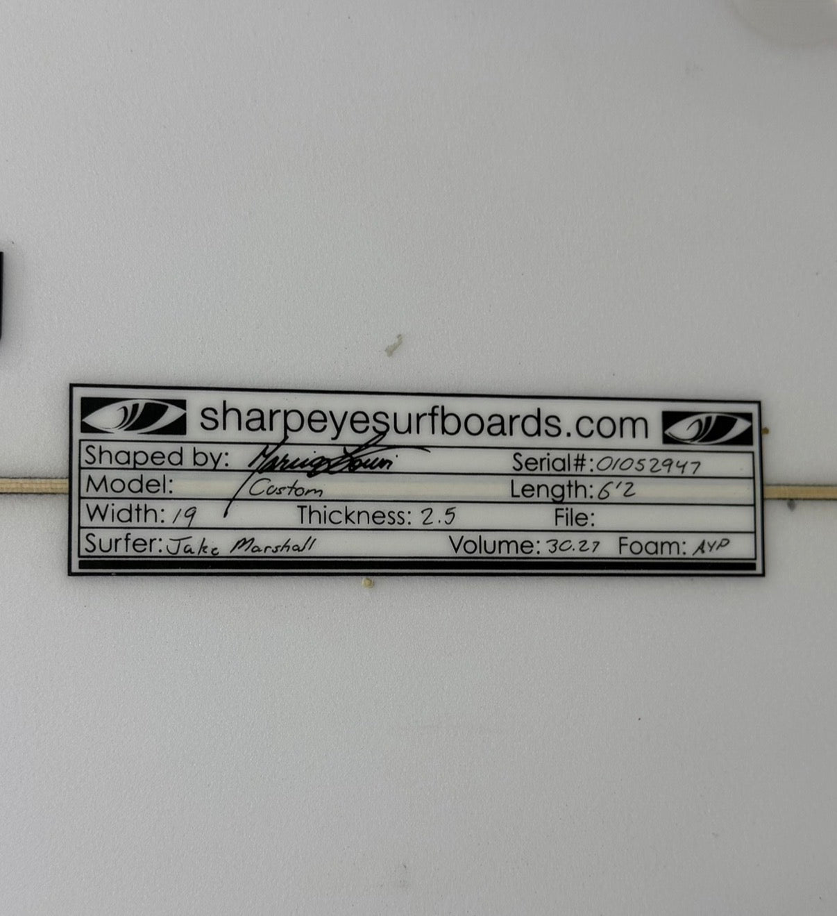 Lightly Used Jake Marshall Custom 6'2" x 19" x 2.5" 30.27L – Sharp Eye ...